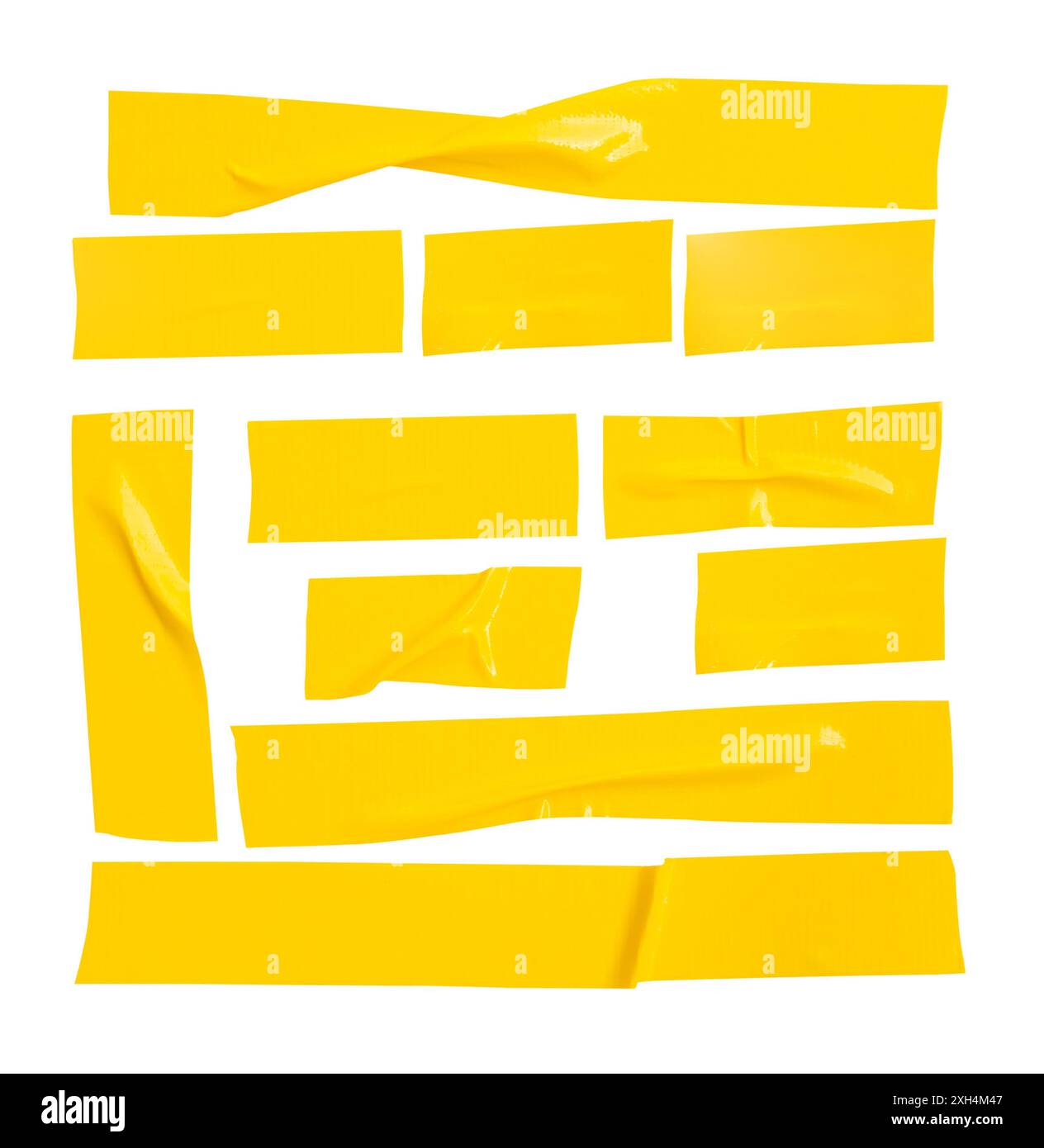 Top view set of wrinkled yellow adhesive vinyl tape or cloth tape in ...