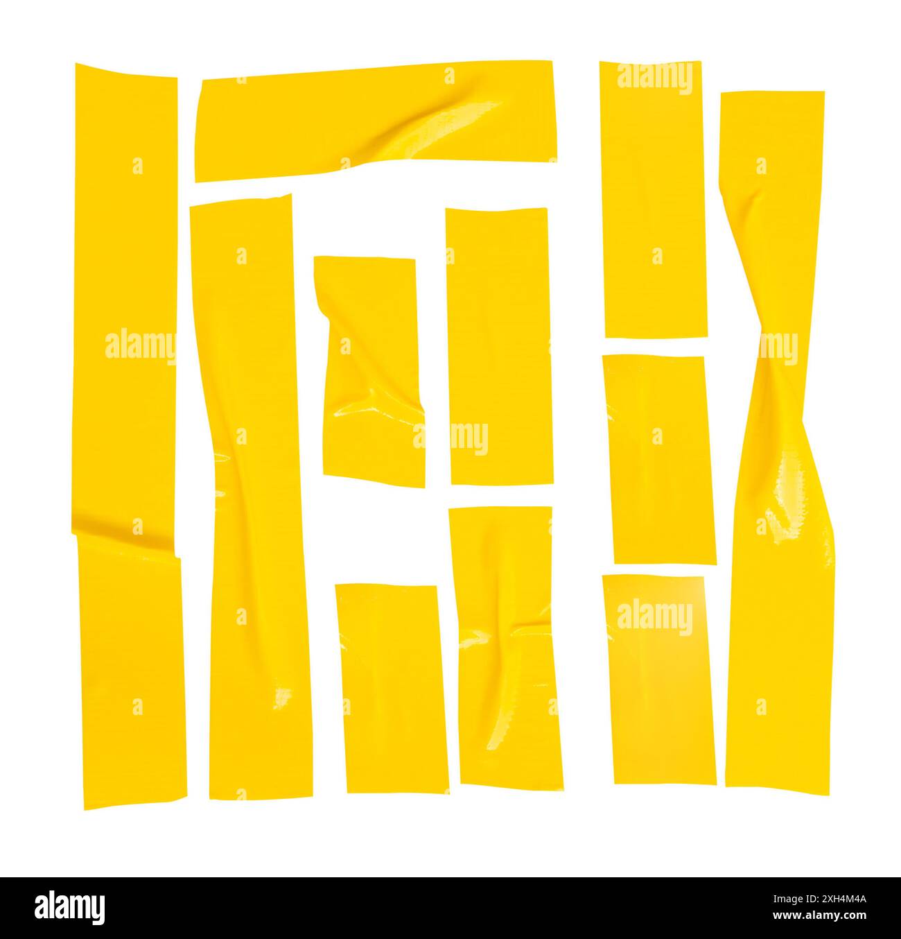Top view set of wrinkled yellow adhesive vinyl tape or cloth tape in ...