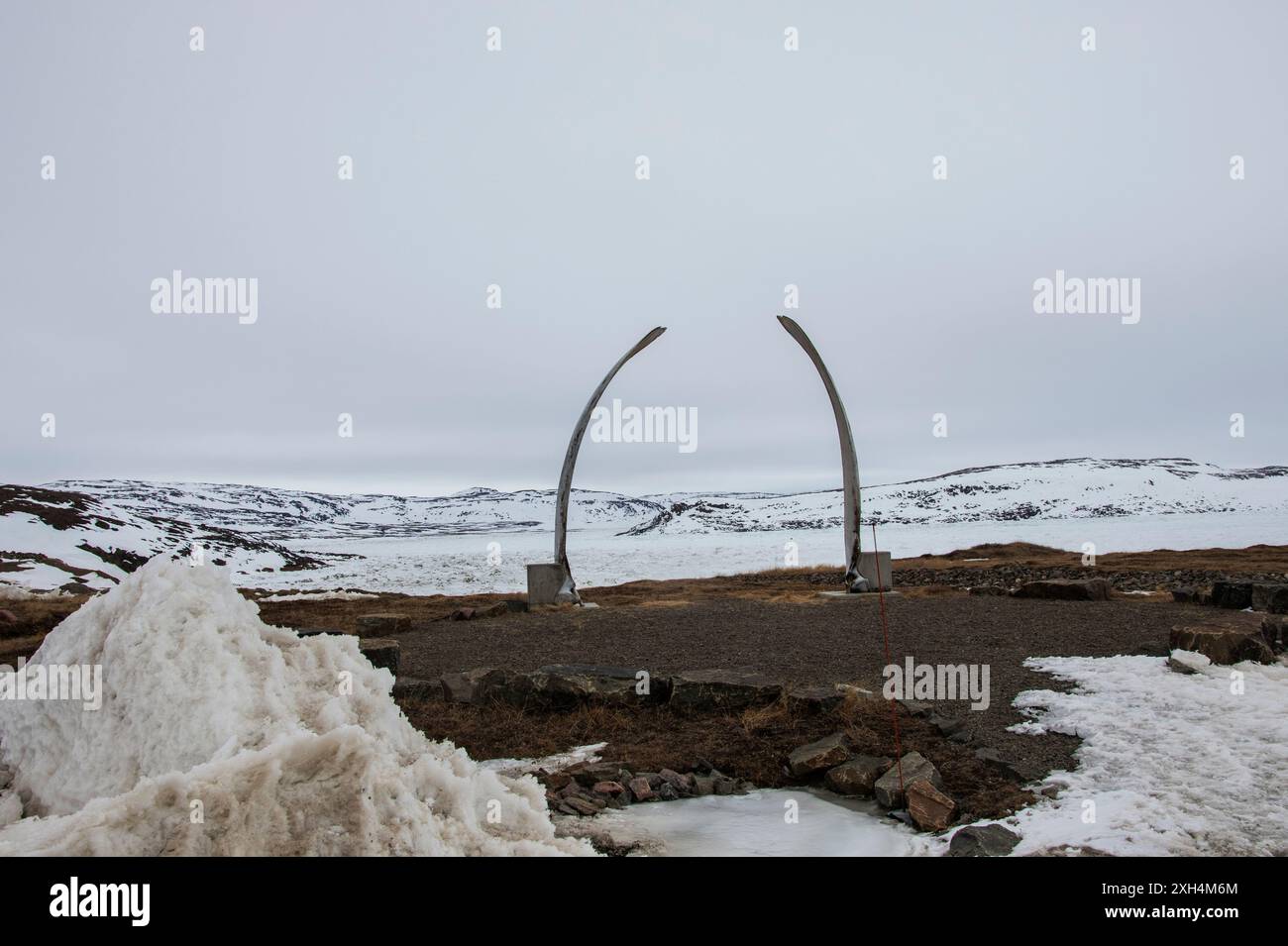 Whale bone arch at the Iqaluit Municipal Cemetery in Apex, Nunavut ...