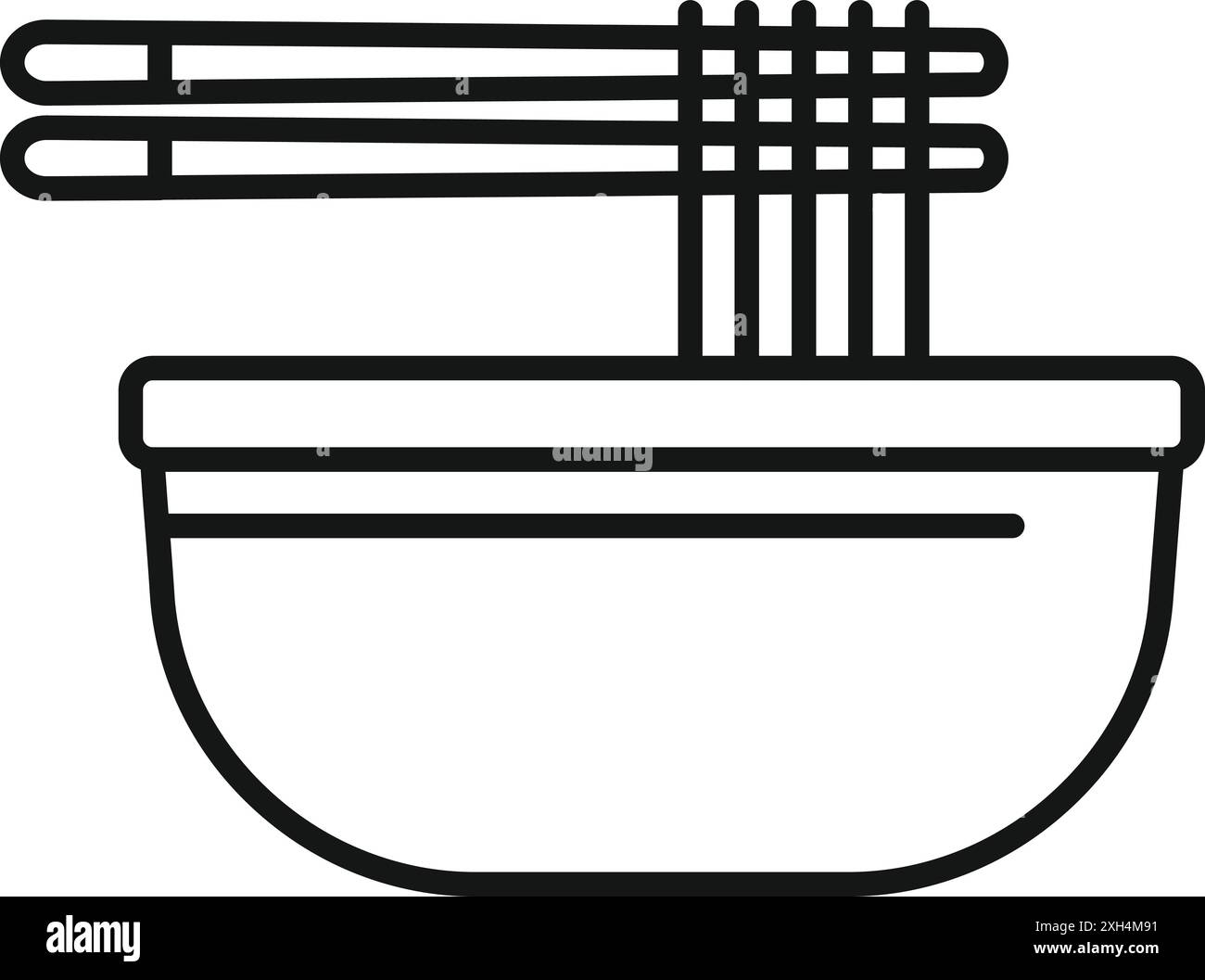 Simple black and white line drawing of a bowl of noodles with ...