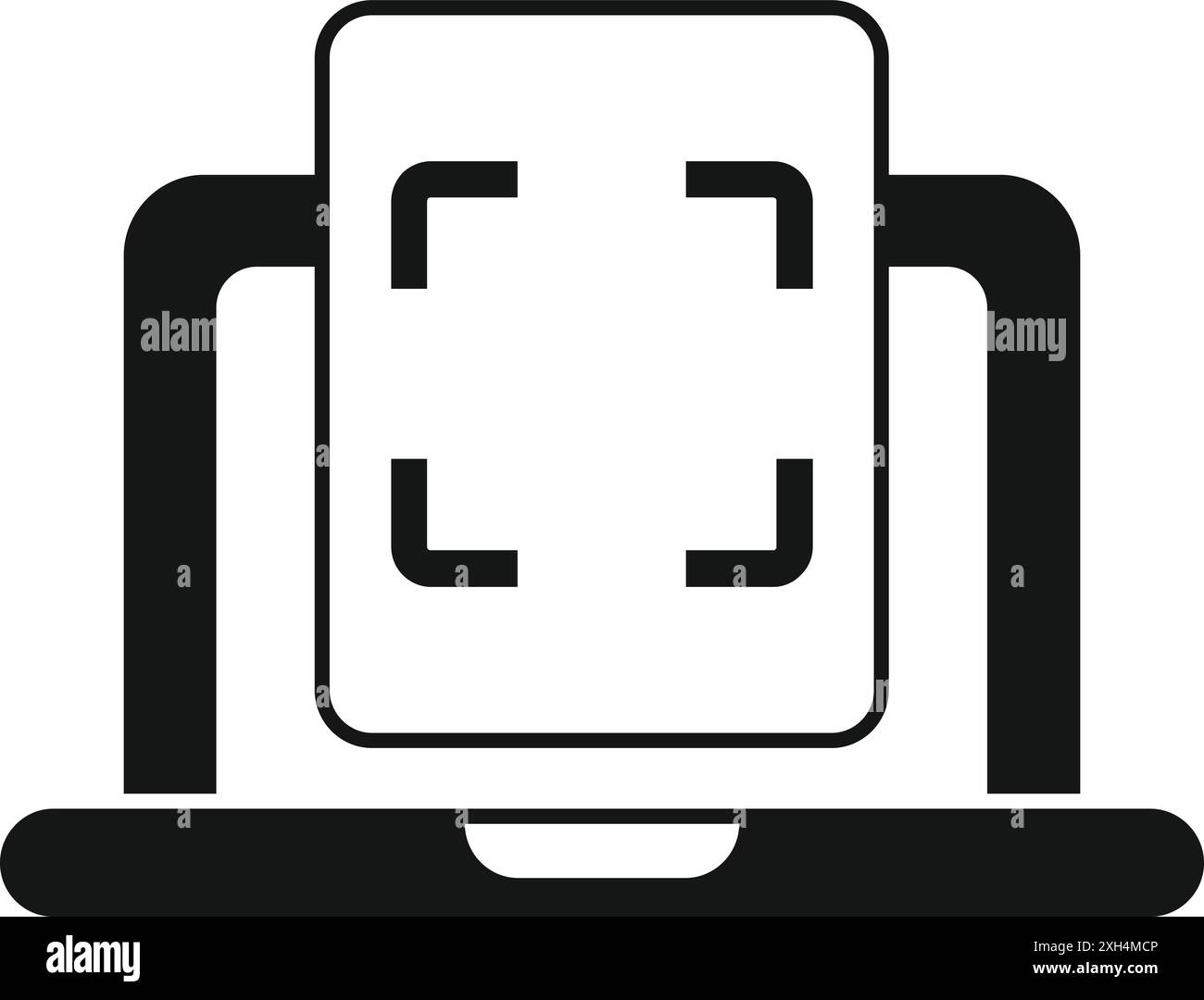 Black silhouette of a laptop scanning an object using augmented reality ...