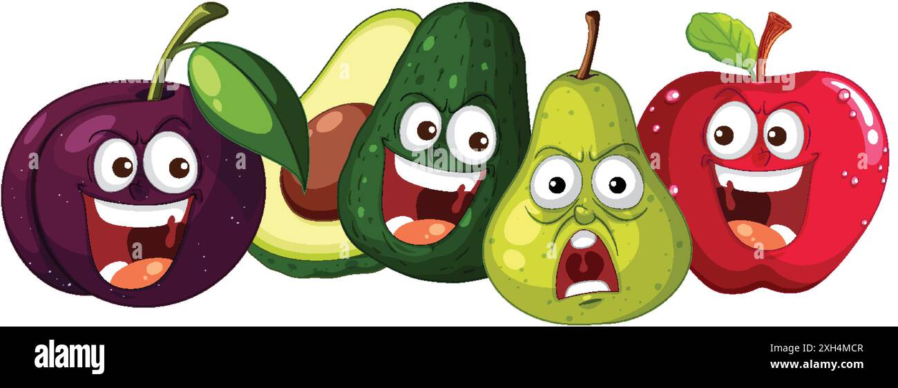 Cheerful fruits with expressive faces and emotions Stock Vector Image ...
