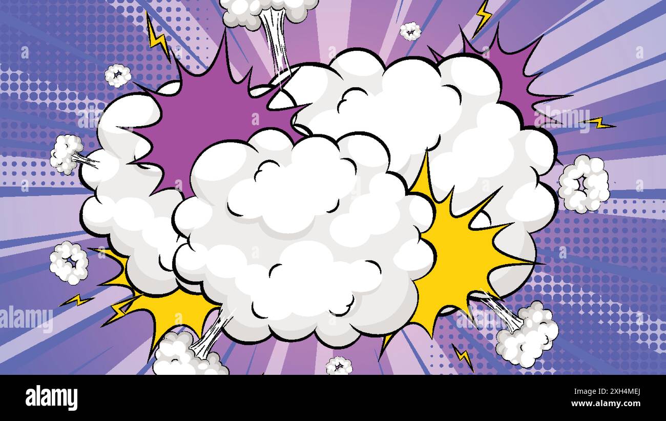Colorful comic explosion with clouds and lightning Stock Vector Image & Art - Alamy