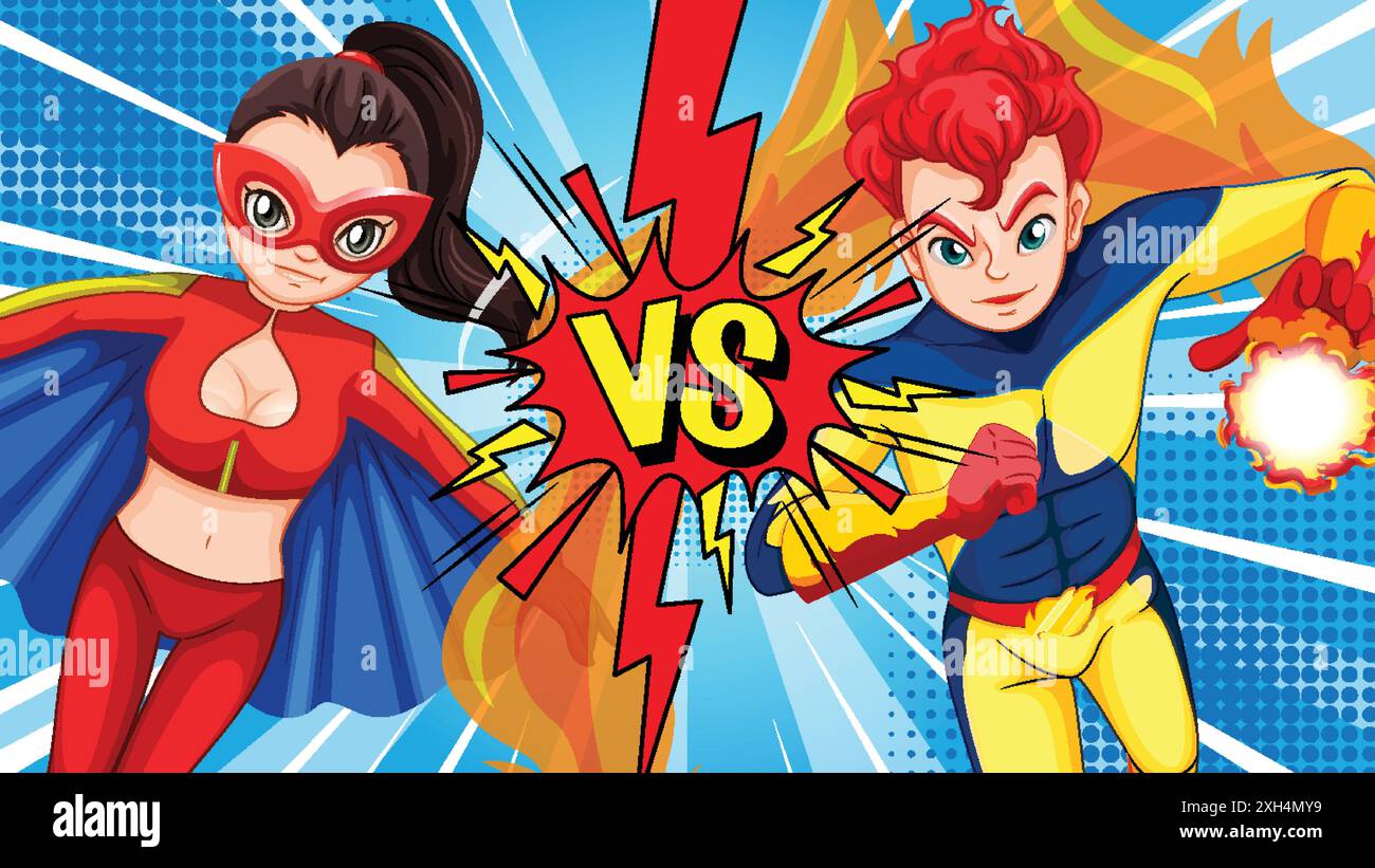 Two superheroes face off in an epic battle Stock Vector Image & Art - Alamy