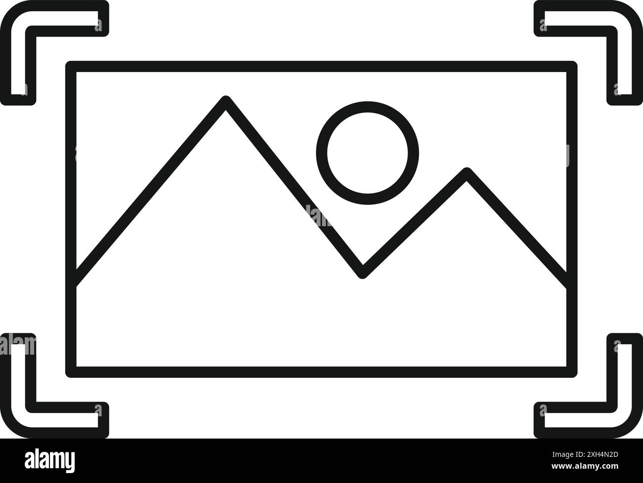Black outline icon representing a simple image gallery symbol framing a stylized landscape ...