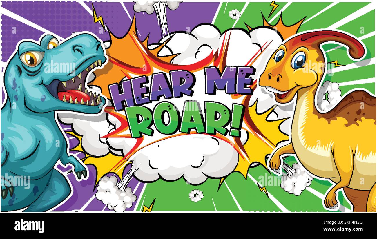 Two dinosaurs in a colorful comic scene Stock Vector Image & Art - Alamy