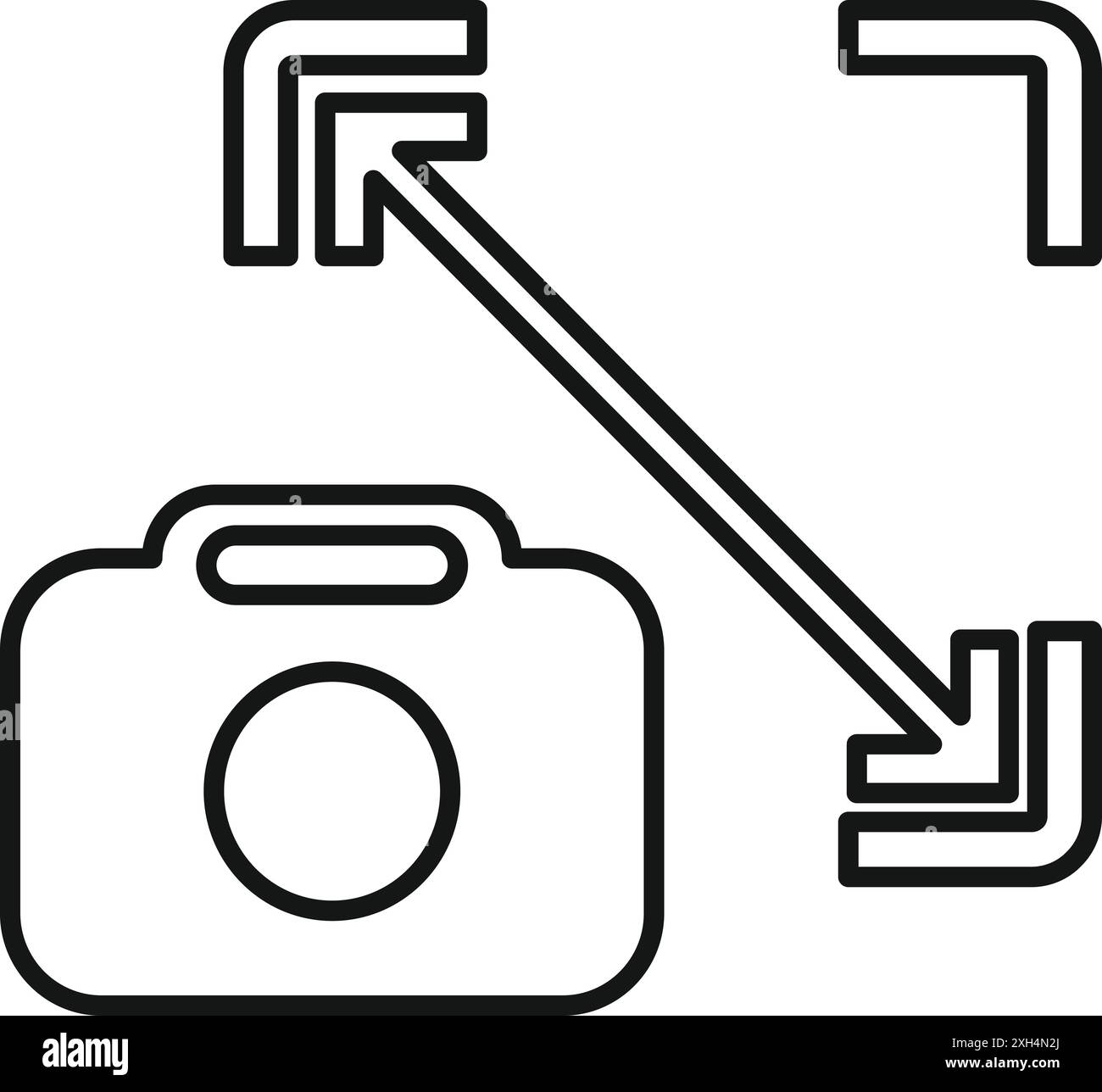 Line art icon of a camera with two arrows pointing to the corners ...