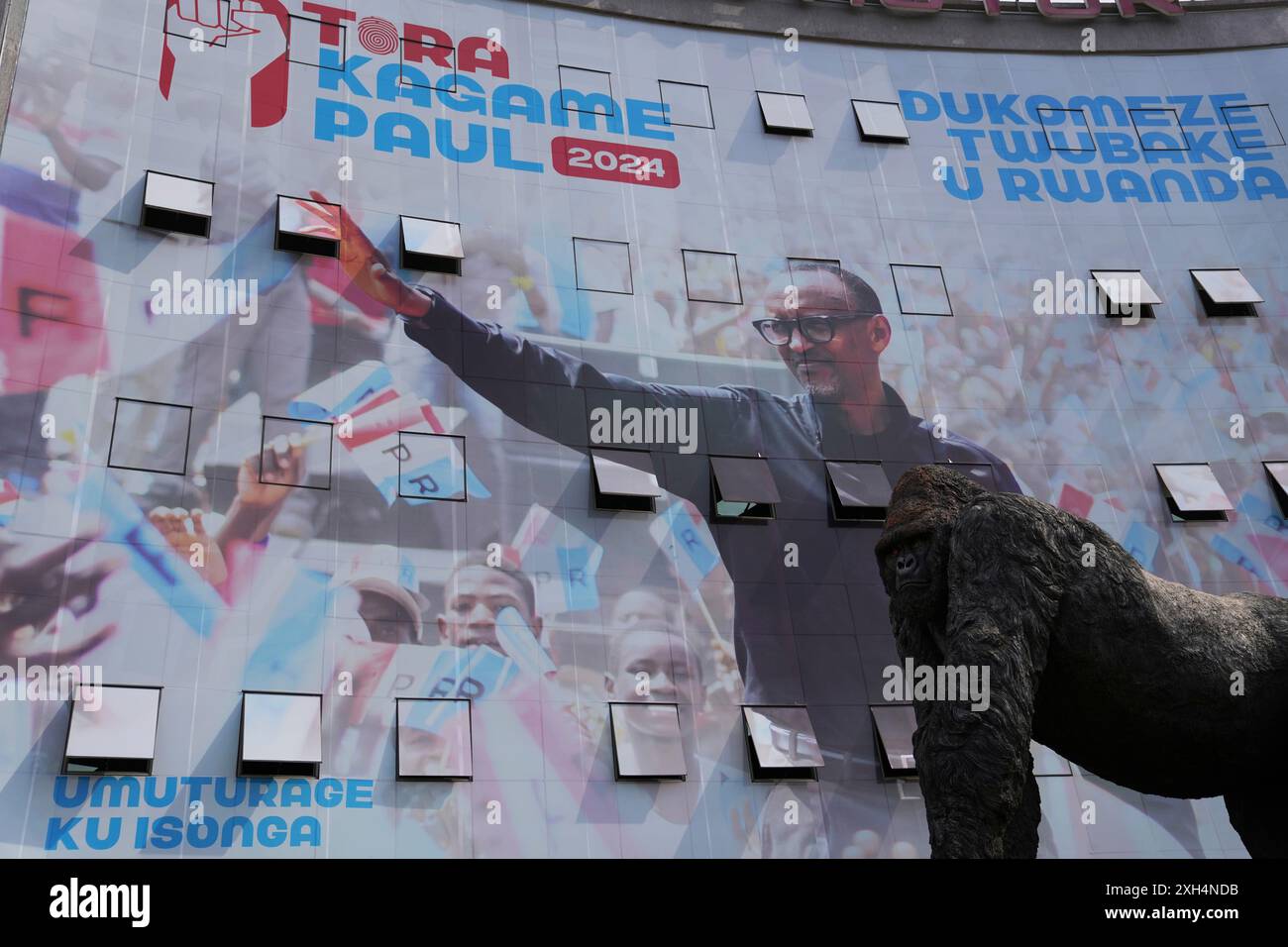 A campaign poster of Rwandan President and presidential candidate Paul ...