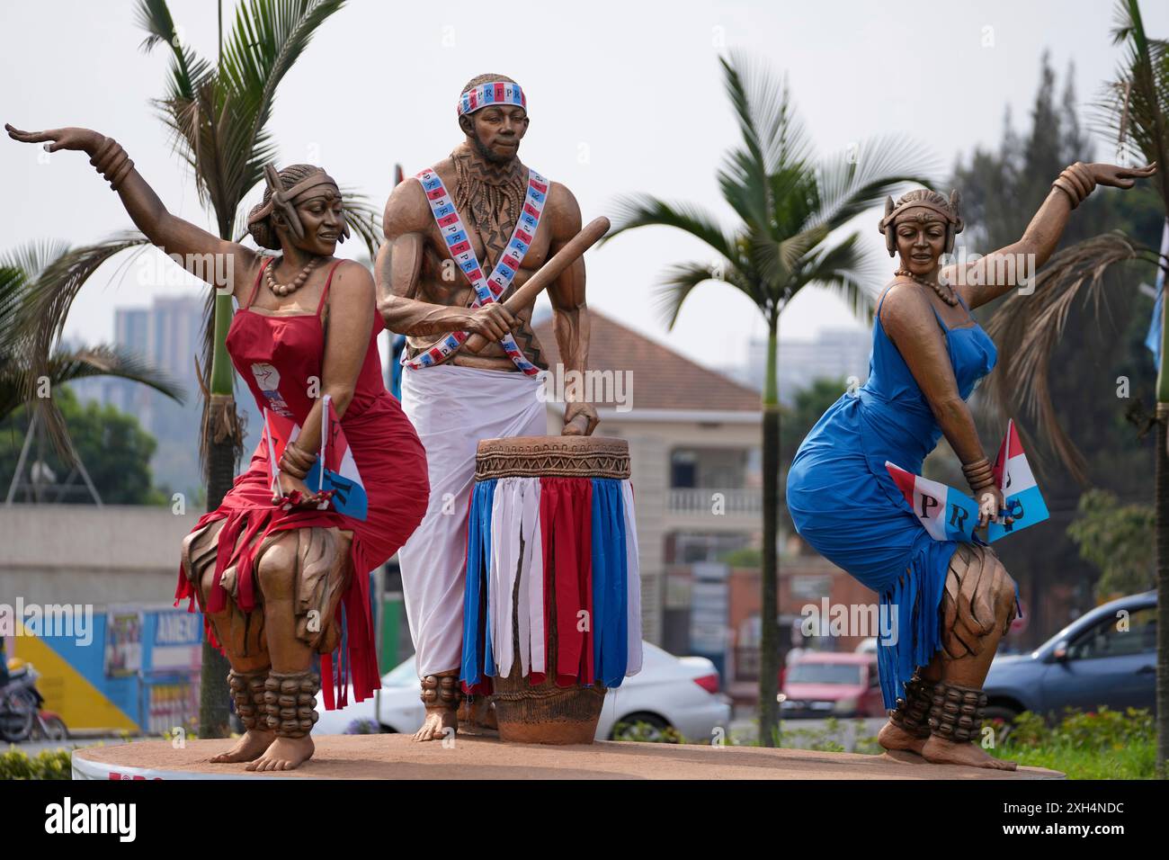 Sculptures dressed with the Rwandan Patriotic Front political party ...