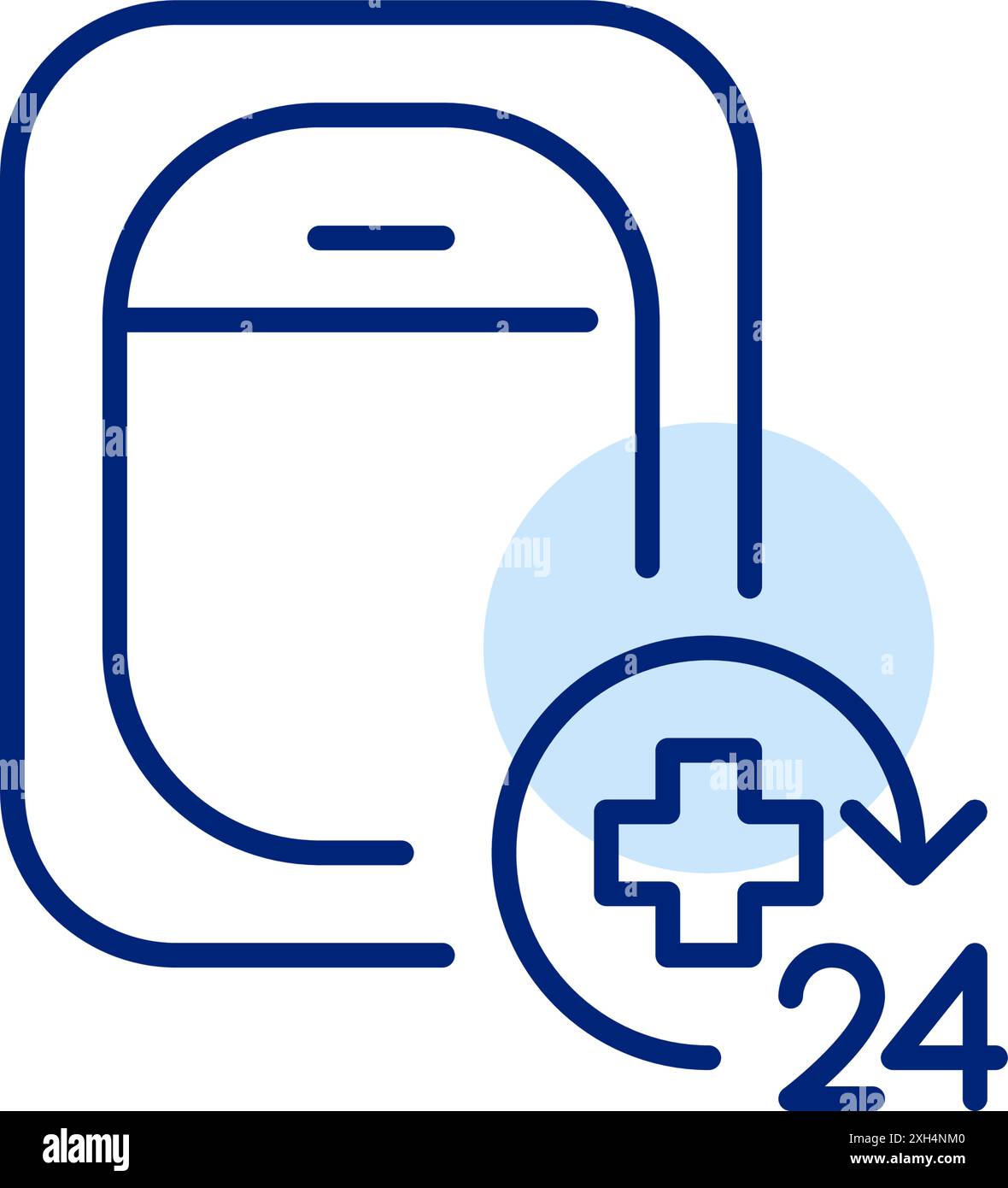 Airplane window, 24 hour symbol and cross. Non-stop medical attention ...