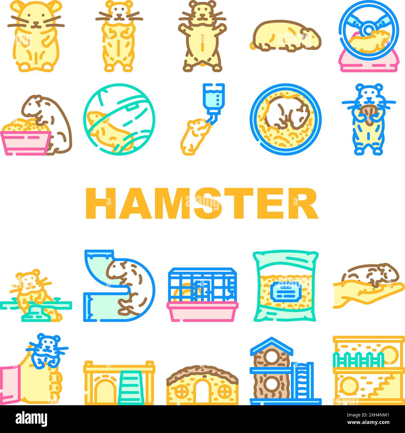 hamster hamster cute app pet coin icons set vector Stock Vector Image ...