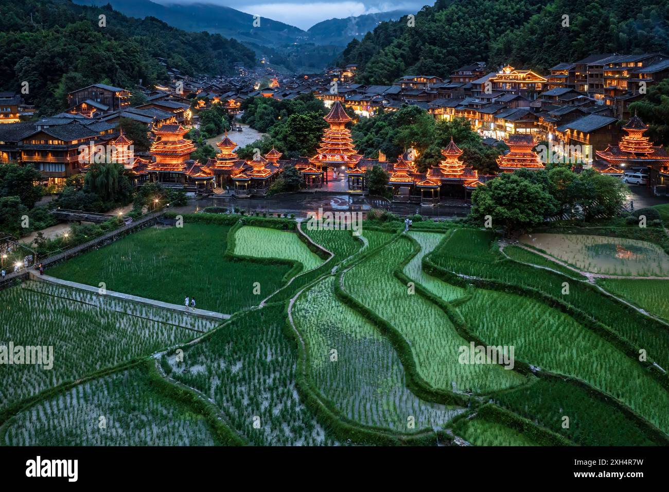 Aerial view of ancient Xijiang village in Guizhou, China Stock Photo ...
