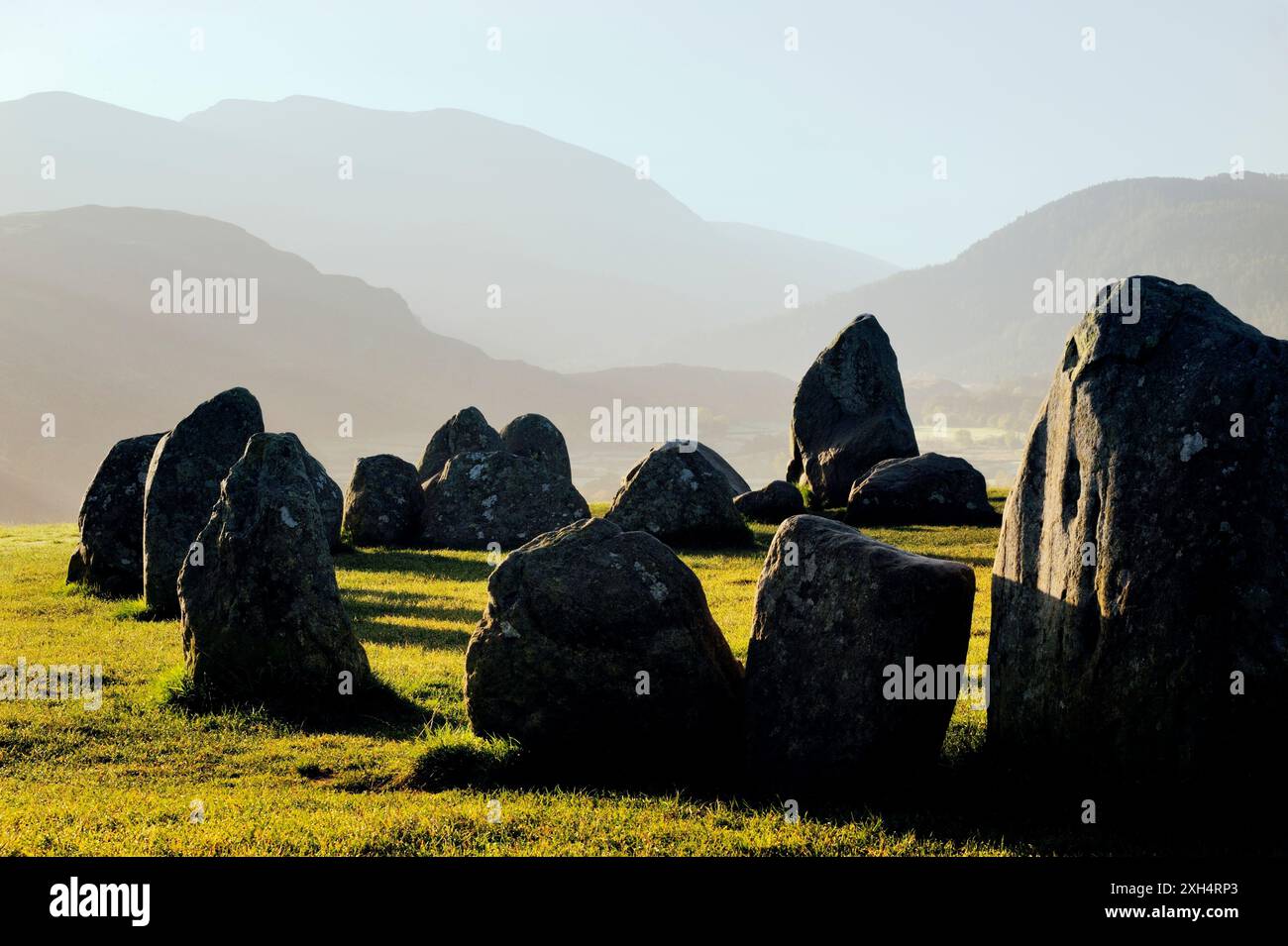 South over Castlerigg prehistoric stone circle near Keswick, in Lake ...