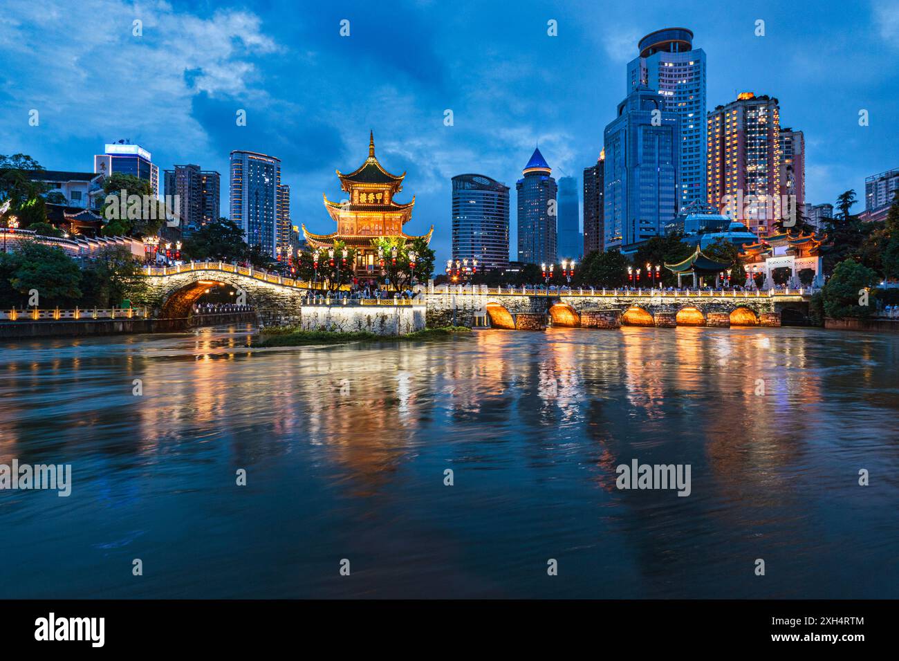 Guiyang, China skyline at Jiaxiu Pavilion on the Nanming River Stock ...