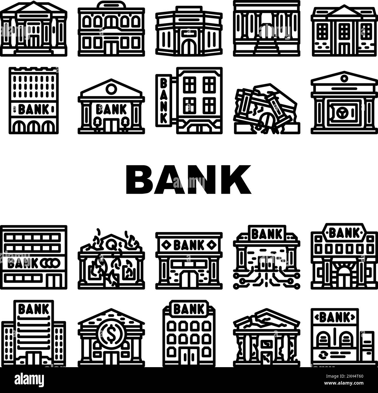 Bank building business finance icons set vector city office hi-res ...