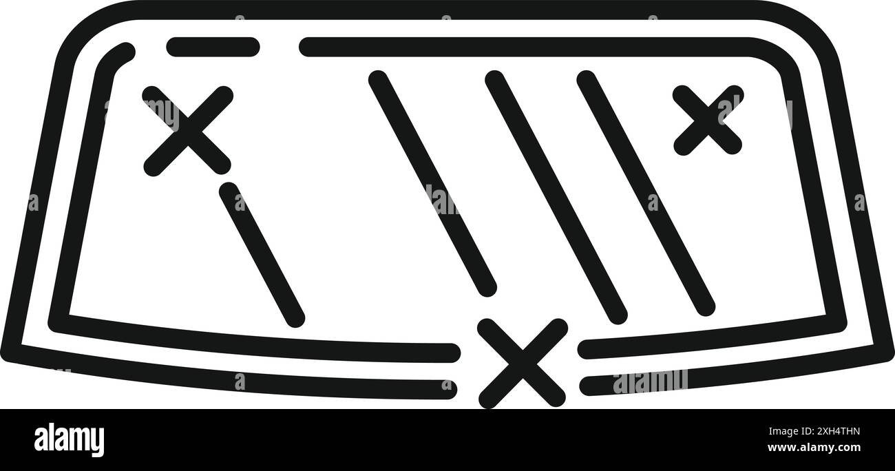 Simple line icon of a car windshield showing cracks and damage Stock ...