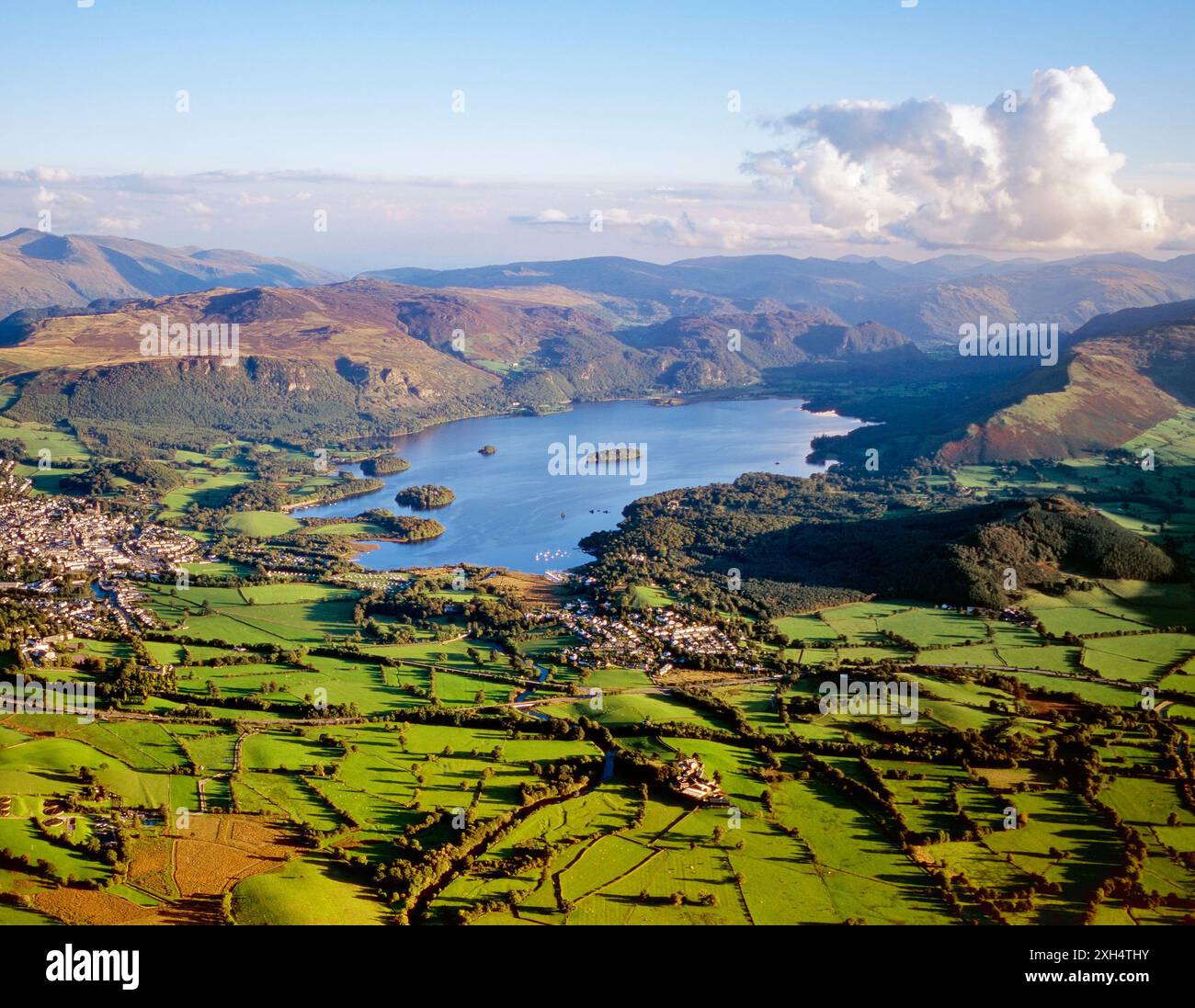 Lake District fells. South over Keswick and Derwentwater to Borrowdale ...
