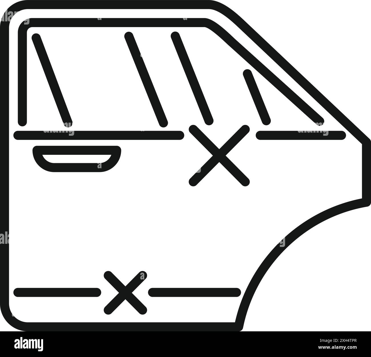 Line drawing of a car door showing dents and damage after a traffic ...