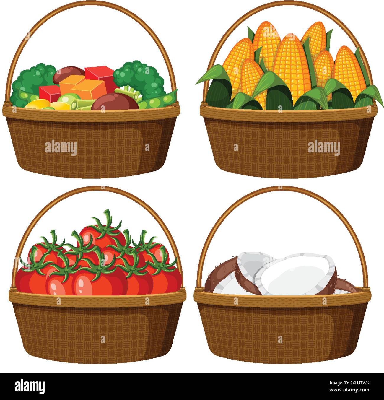 Illustration of various fruits and vegetables in baskets Stock Vector ...