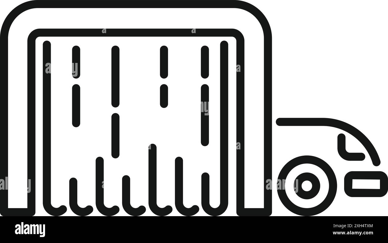 Line drawing of a car wash station washing an automobile using brushes ...