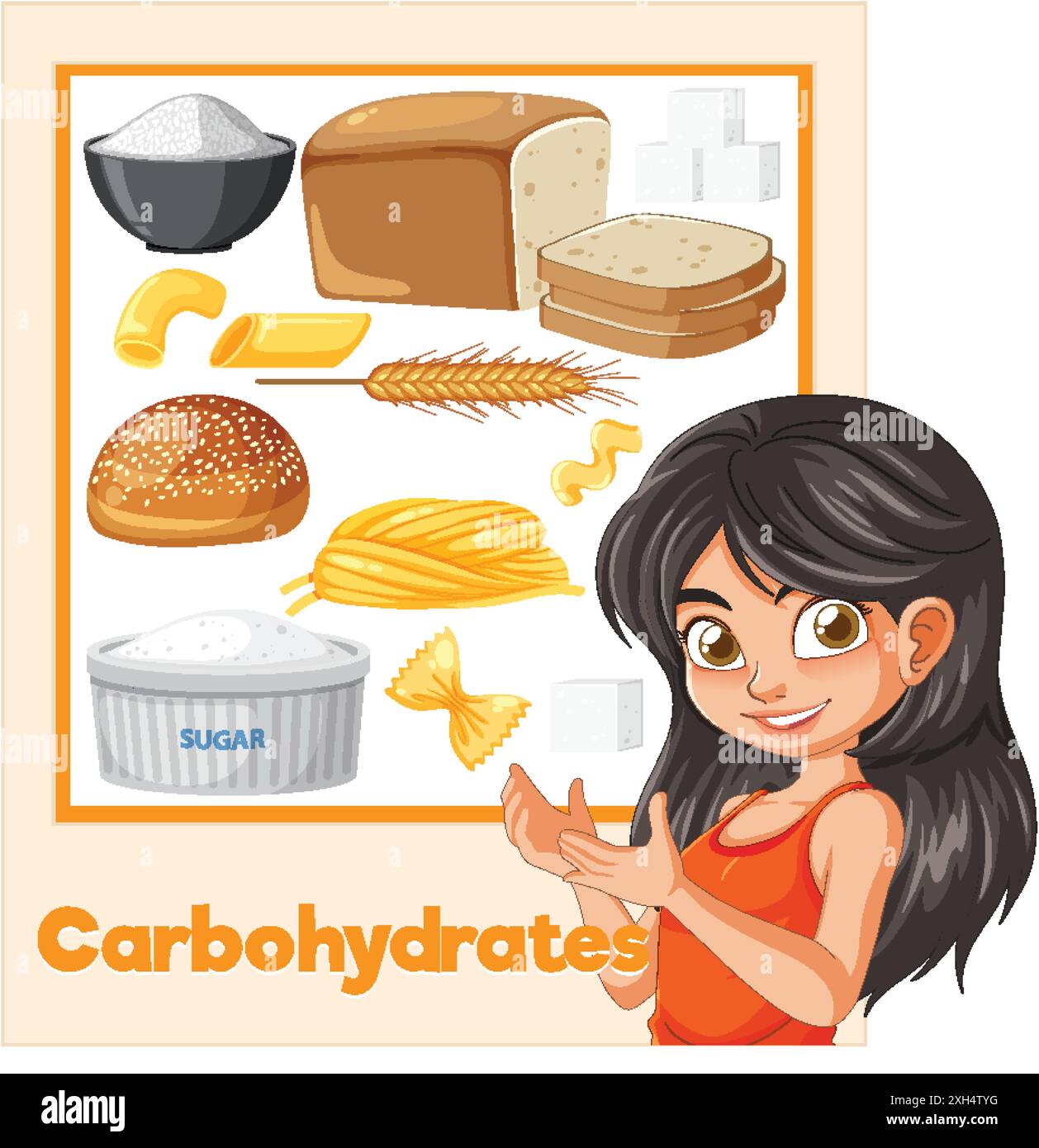 Illustration of various carbohydrate-rich foods Stock Vector Image ...