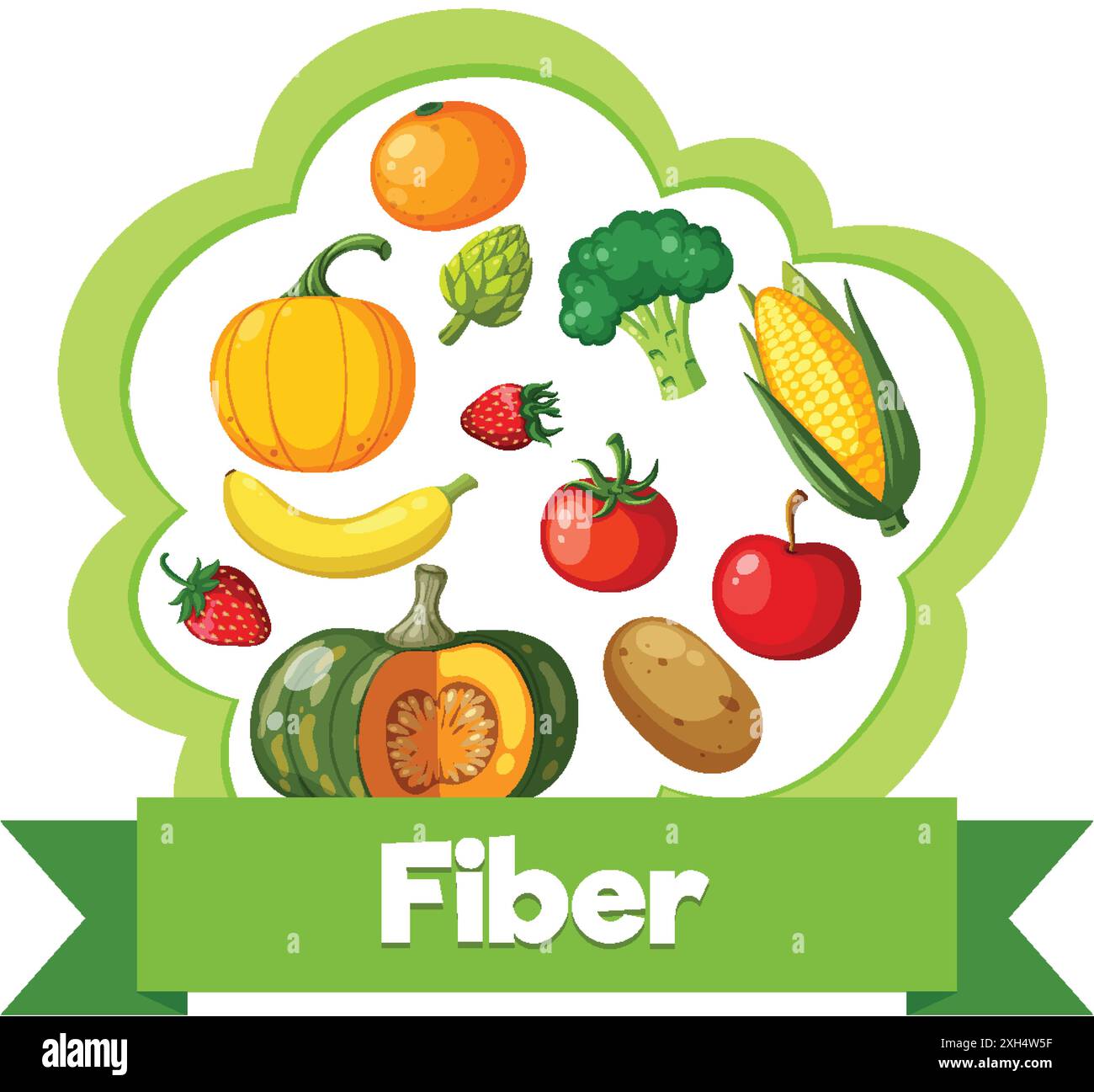 Colorful fruits and vegetables promoting fiber intake Stock Vector ...