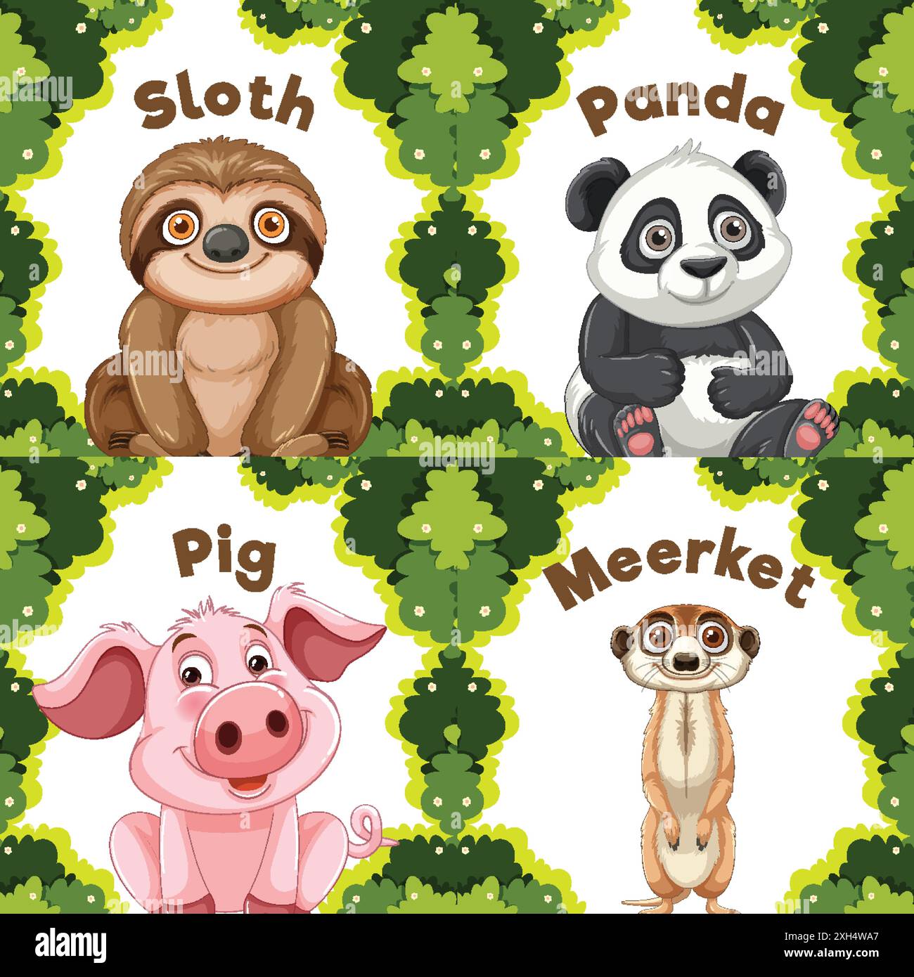 Illustration of sloth, panda, pig, and meerkat Stock Vector Image & Art ...