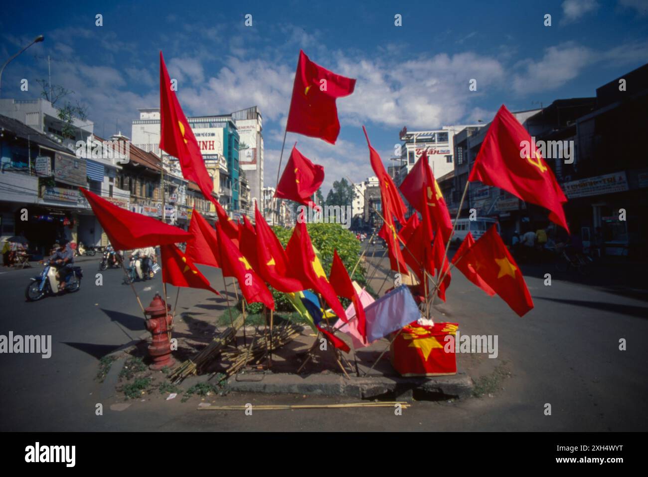 Vietnamese flags for sale for Tet, taken in 1995, District 1, Ho Chi ...