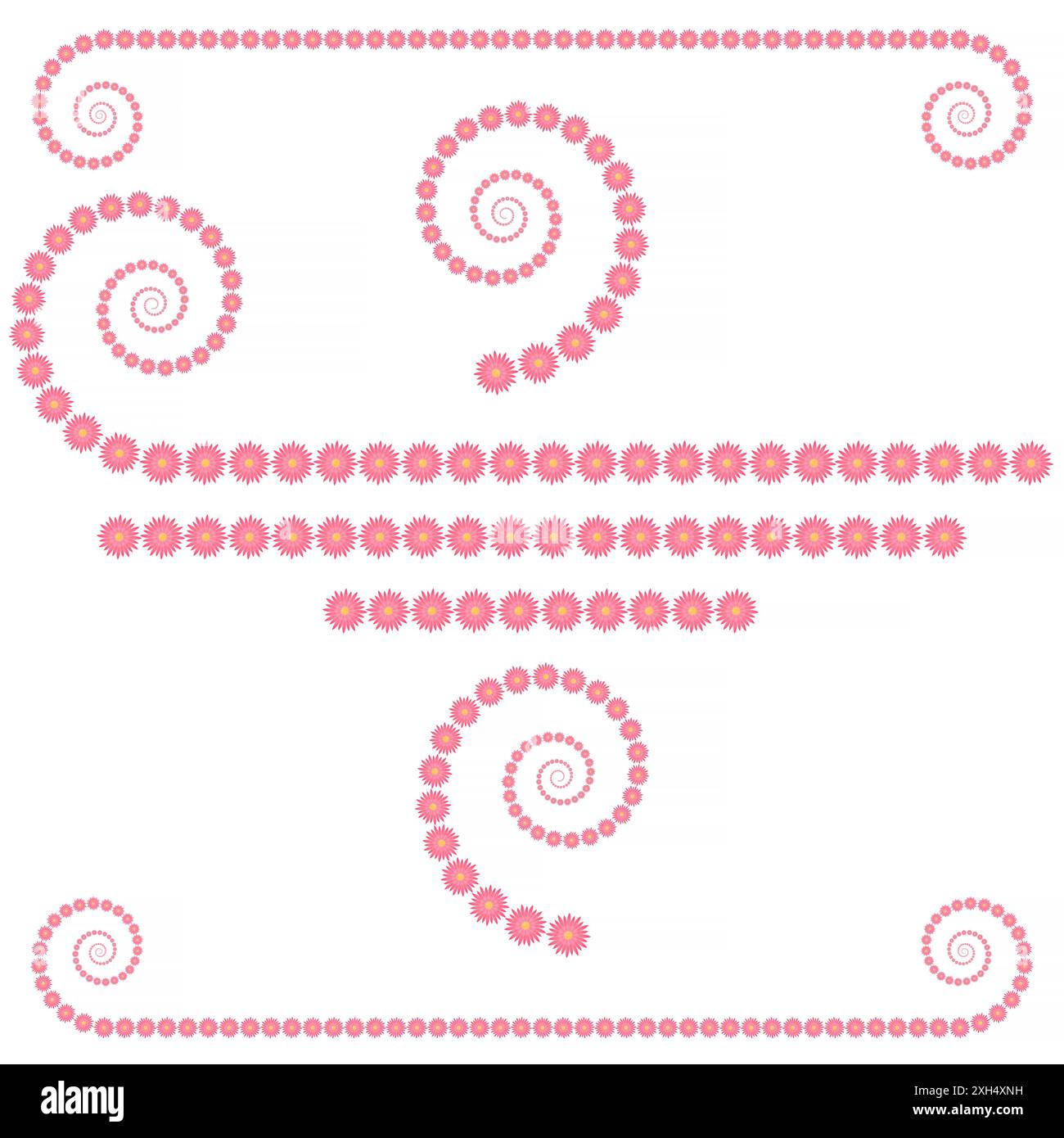 set of floral design elements made of flowers and isolated on white ...