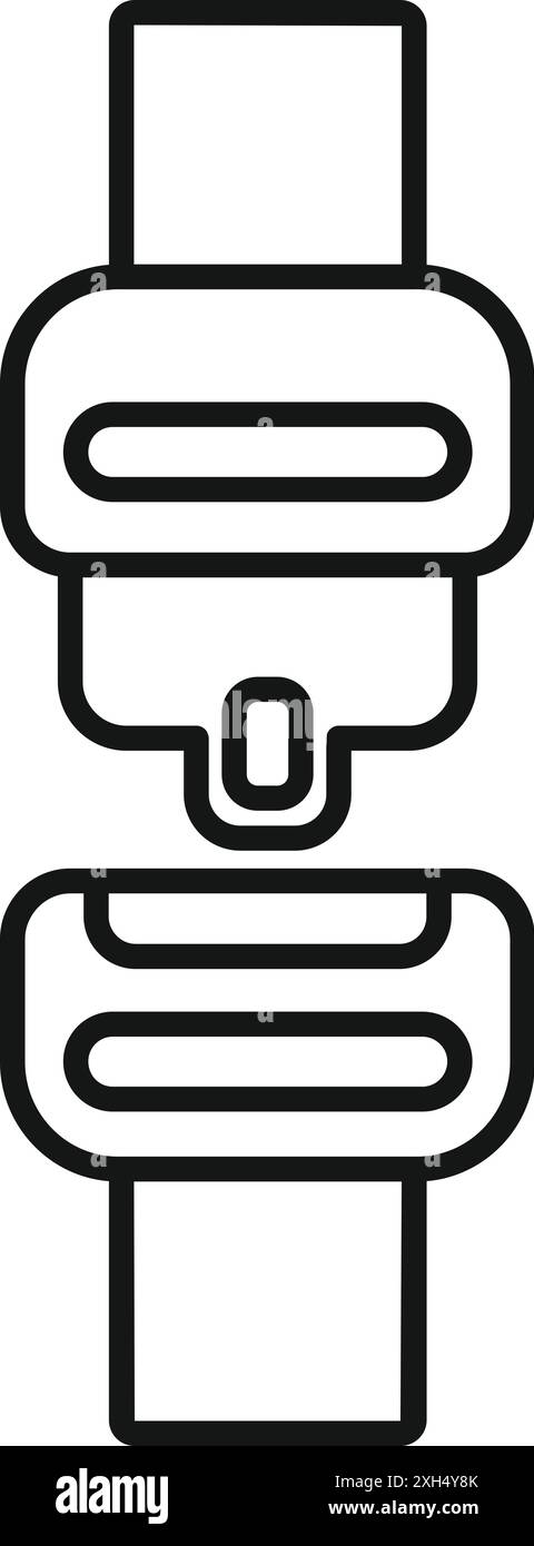 Simple black and white line drawing of a fastened seatbelt buckle ...