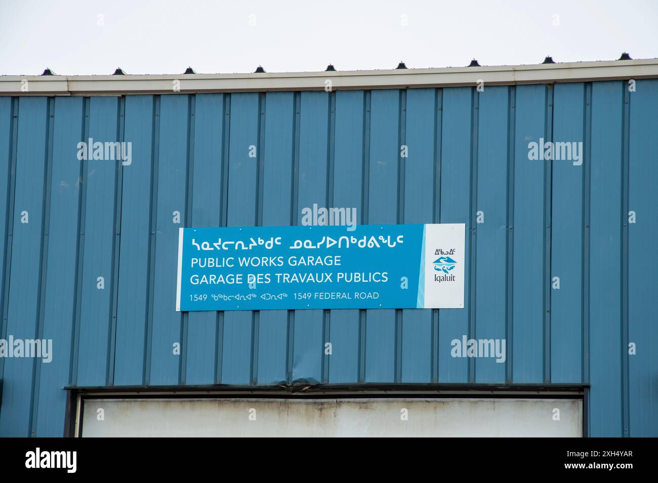 Multilingual Public Works Garage sign in English, French and Inuktitut ...