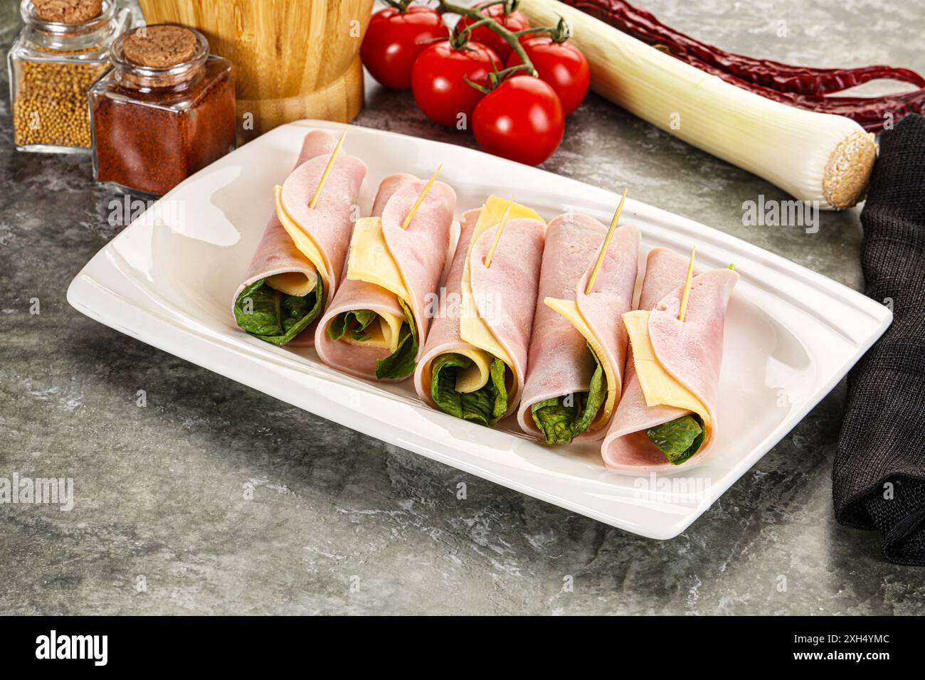 Roll with ham and cheese snack Stock Photo - Alamy