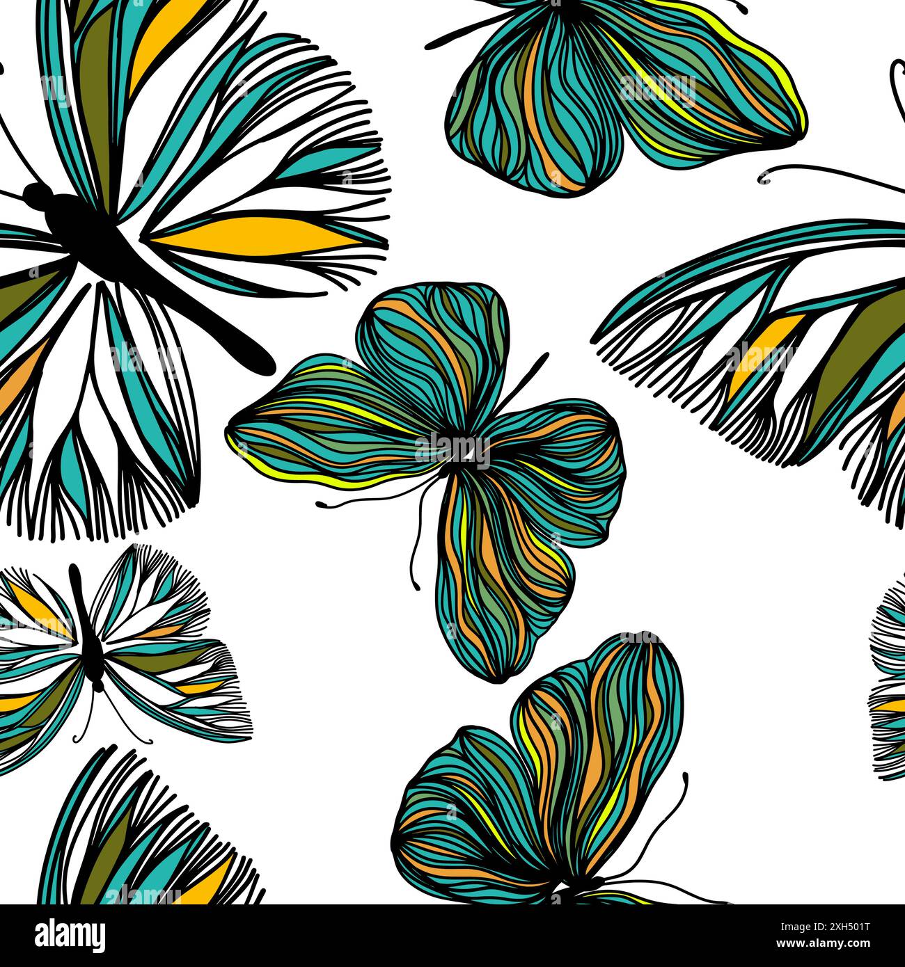 Vector pattern with high detailed tropic butterfly. Seamless pattern of ...