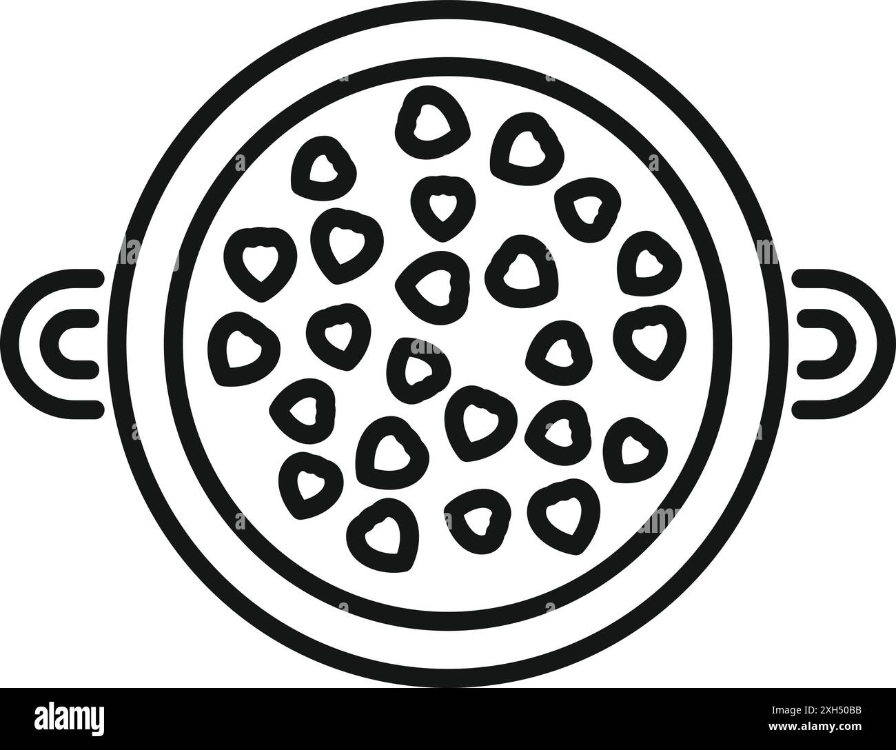 Line drawing of a cooking pot containing chopped food in top view Stock ...