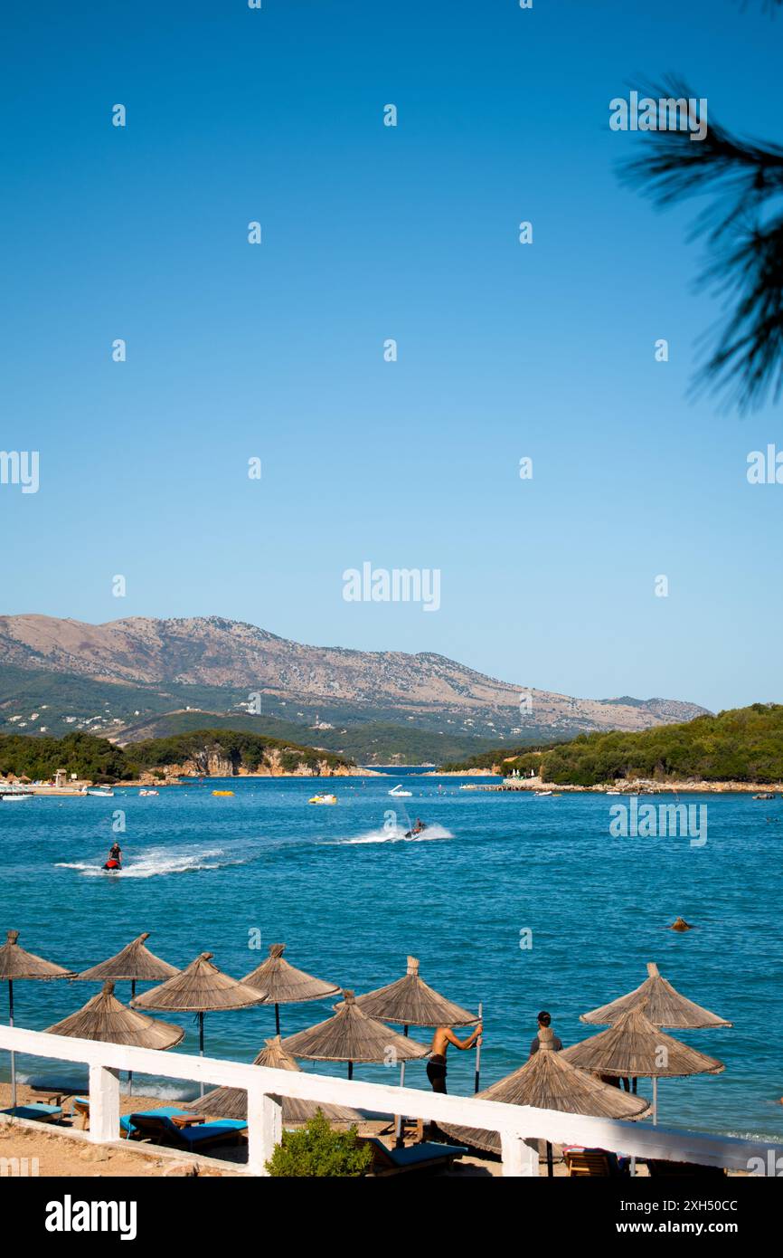 Panoramic view of Ksamil, Albanian Riviera. Islands located near ...