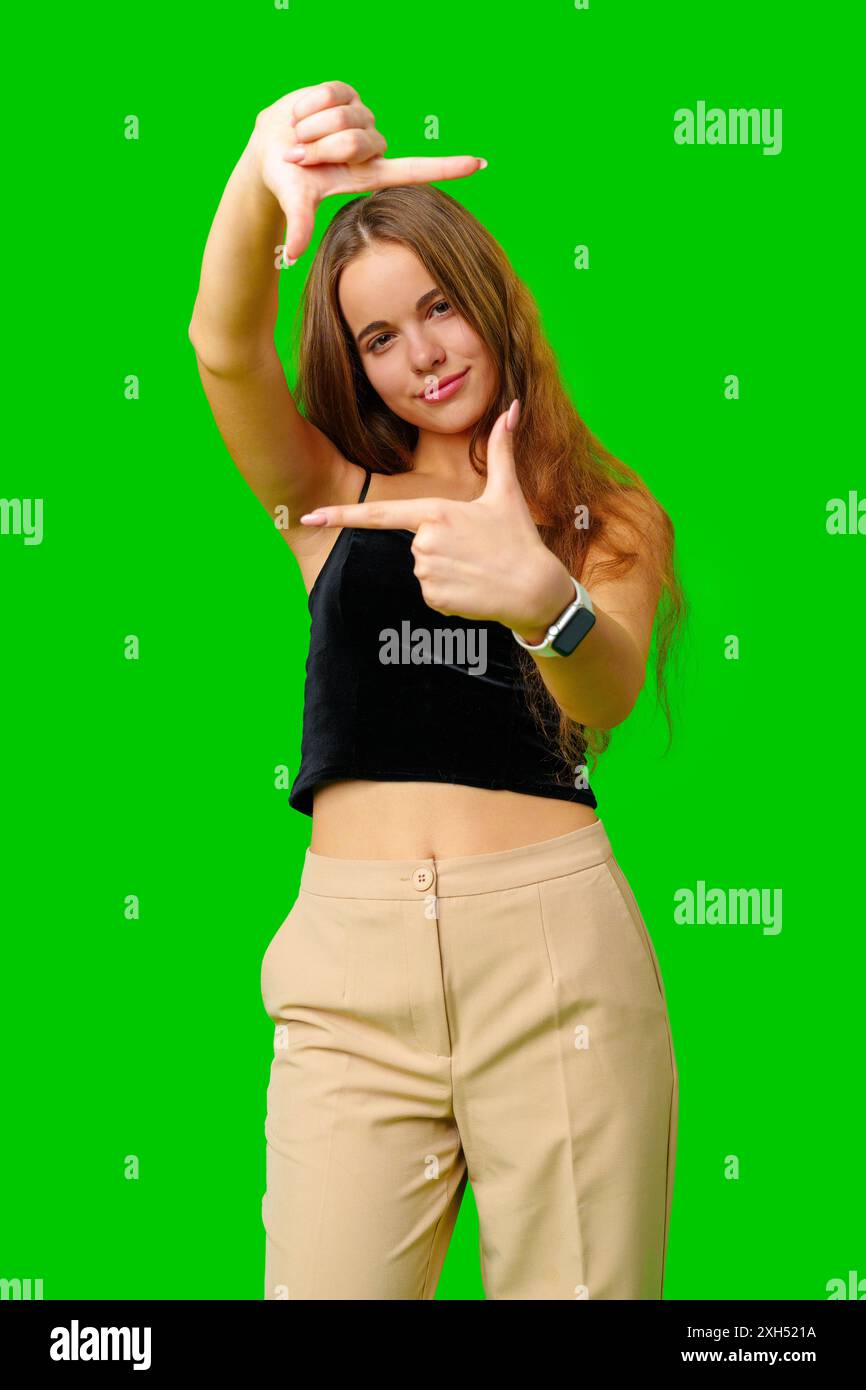 Woman in Black Top Holding Arms Up Stock Photo - Alamy