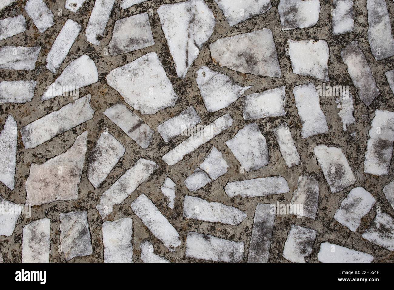 Rectangular white marble pieces on cement, aged mosaic structure Stock ...