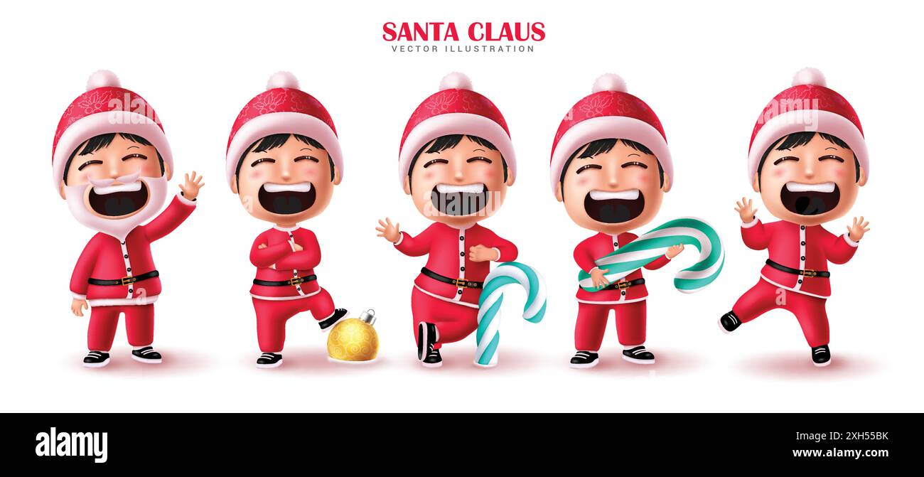Christmas santa kids characters set vector design. Santa claus kids in ...