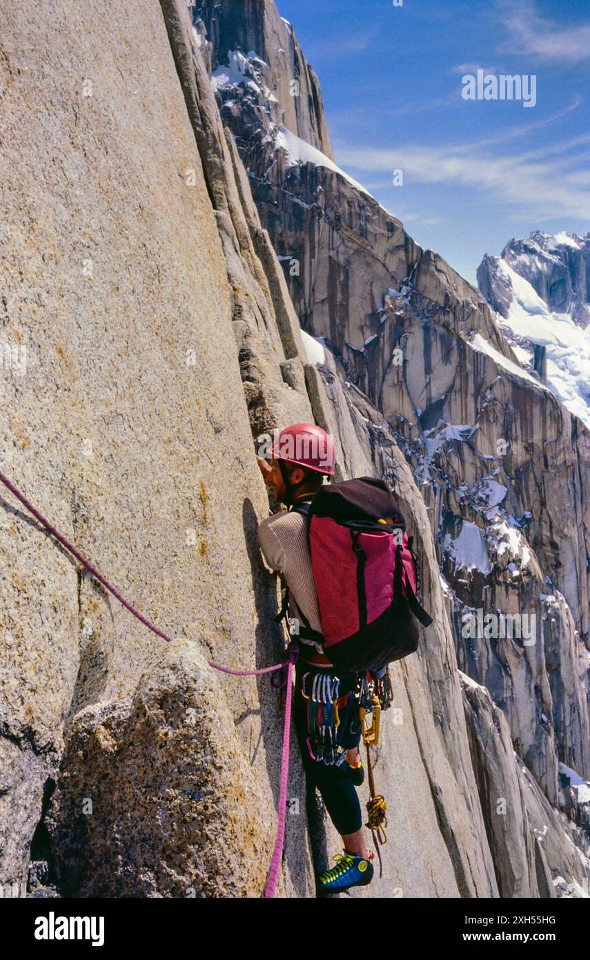 The norwegian climber Tor Tiller is leading up the Maestri route on the ...
