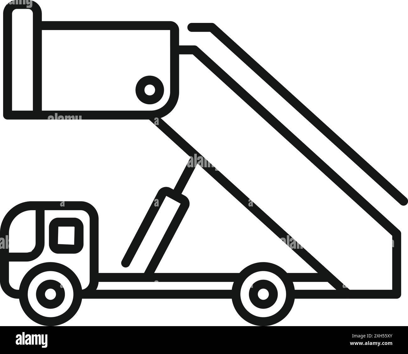 Line drawing of airport passenger boarding stairs attached to a vehicle ...