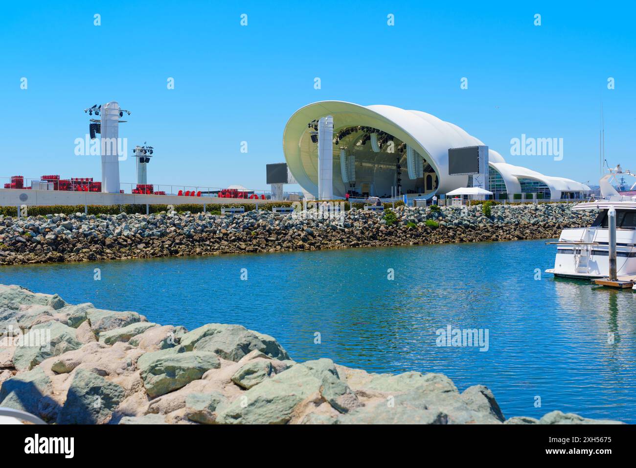 San Diego, California - April 16, 2024: Modern amphitheater by water in ...