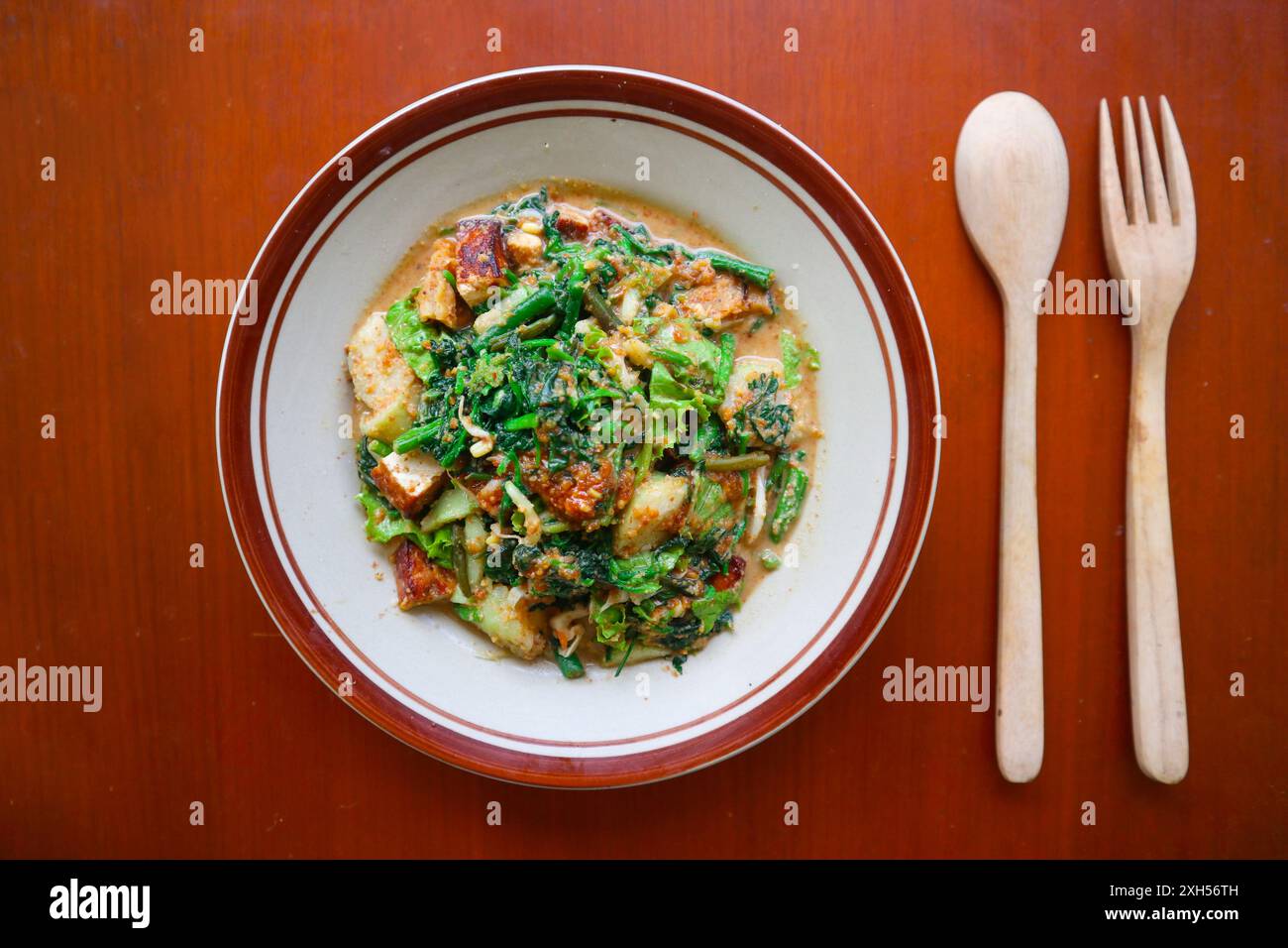 lotek is a traditional salad from Indonesia made from vegetable, chayote, kale, young jackfruit ...