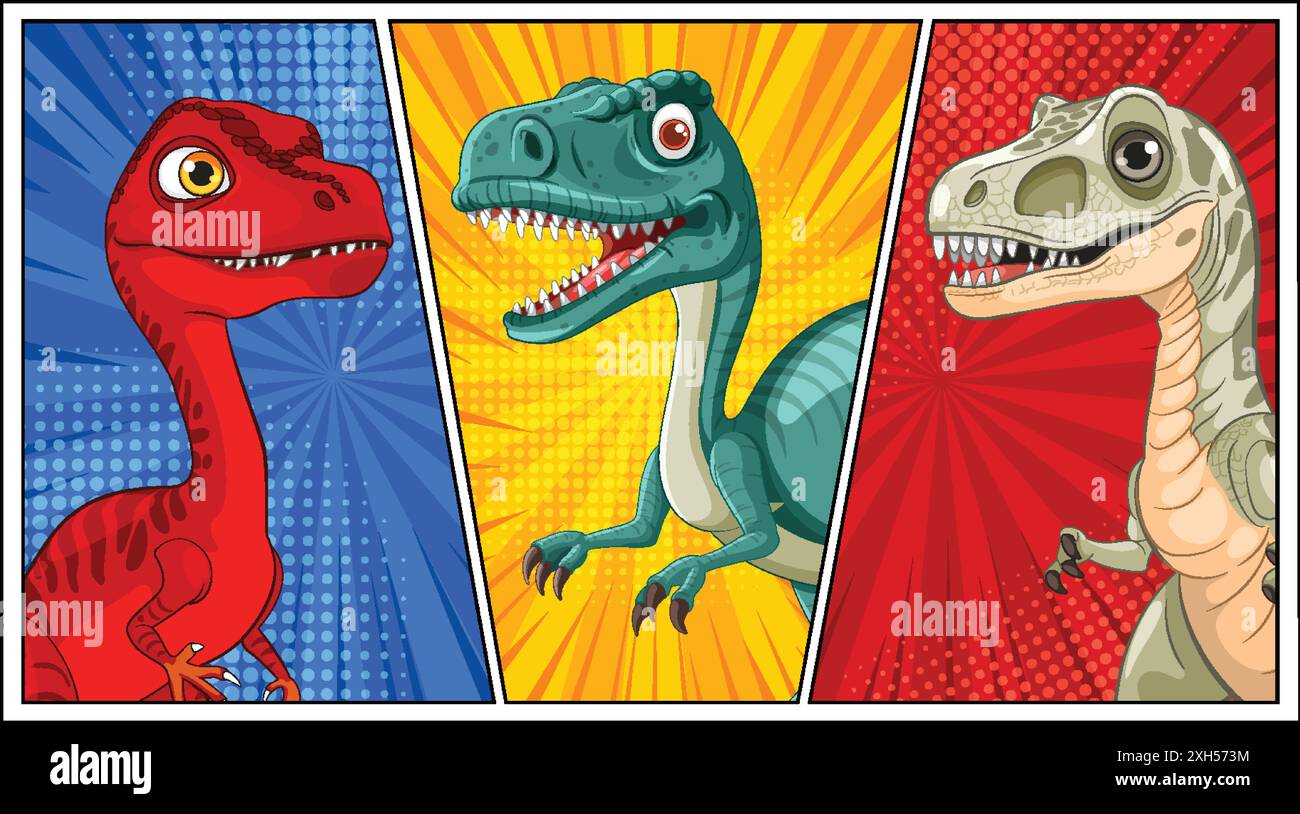 Three vibrant dinosaurs in comic book style Stock Vector Image & Art ...