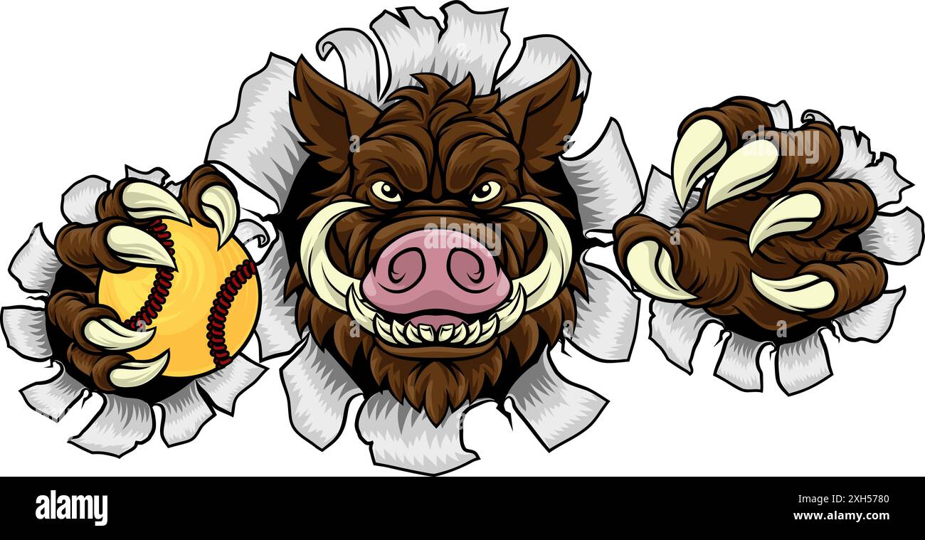 Boar Wild Hog Razorback Warthog Softball Mascot Stock Vector Image ...