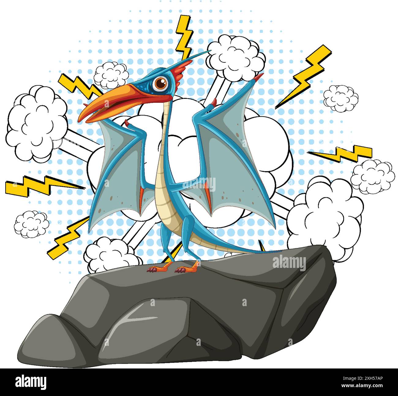 Pterodactyl standing on rock with lightning bolts Stock Vector Image ...
