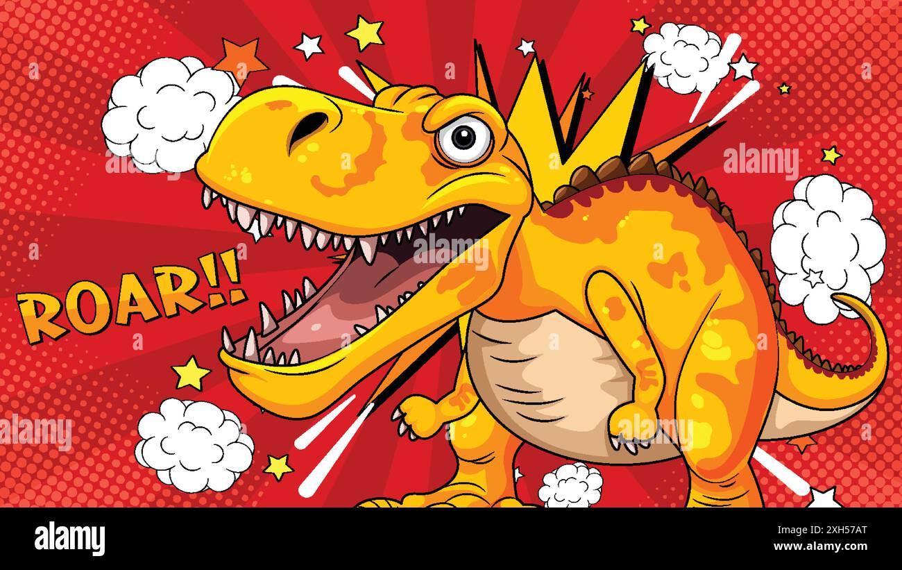 Bright dinosaur roaring with comic-style effects Stock Vector Image ...