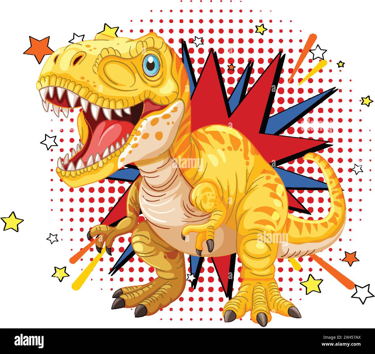 A cheerful dinosaur with a vibrant comic backdrop Stock Vector Image ...