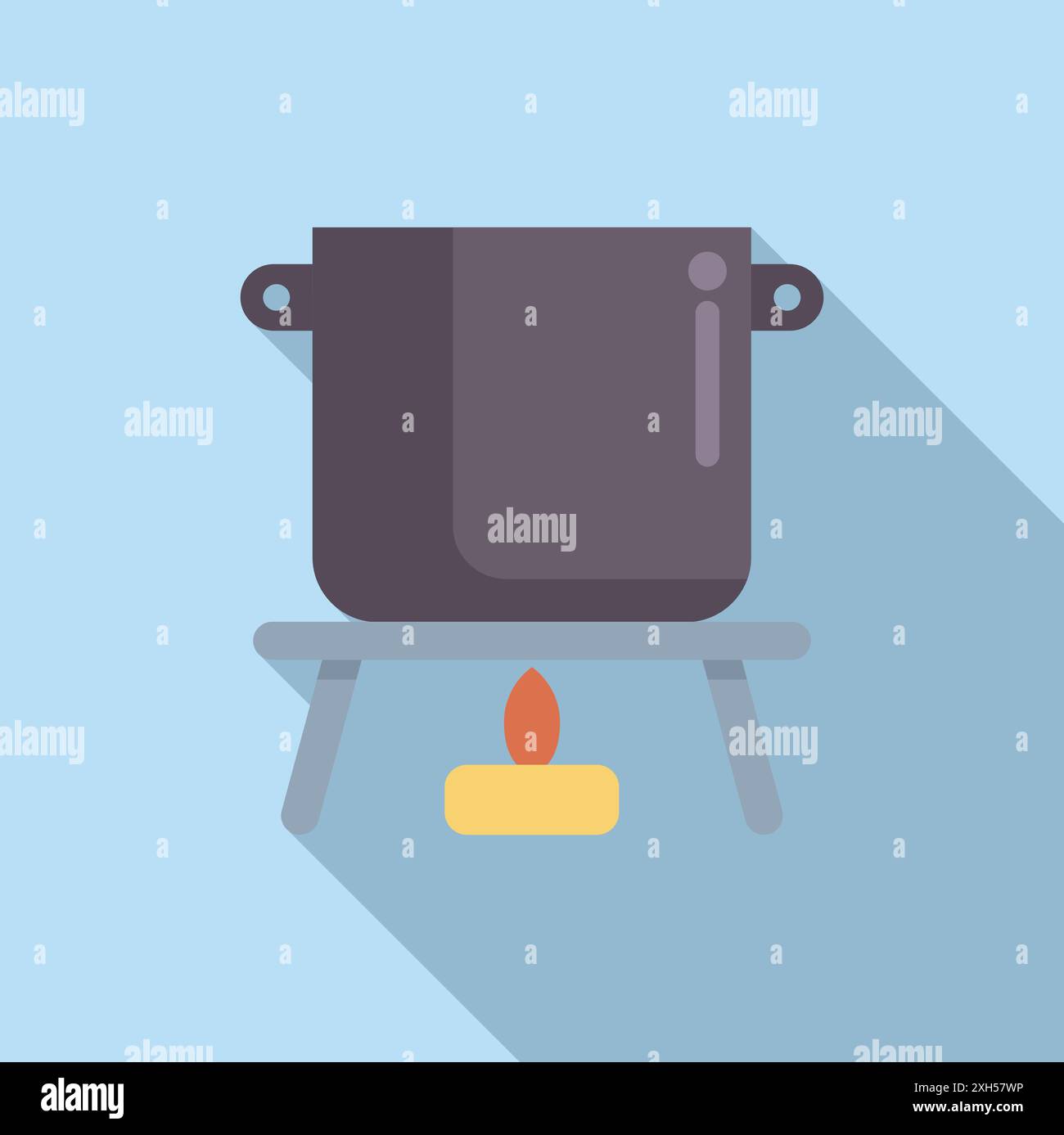 Simple illustration of a cooking pot simmering on a burning camping ...