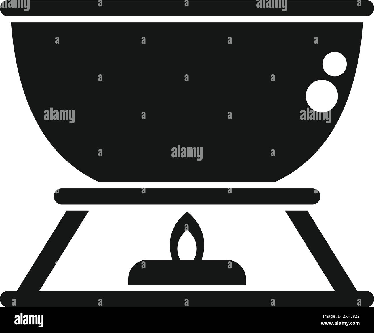 Black and white icon of a cooking pot on burning firewood Stock Vector ...
