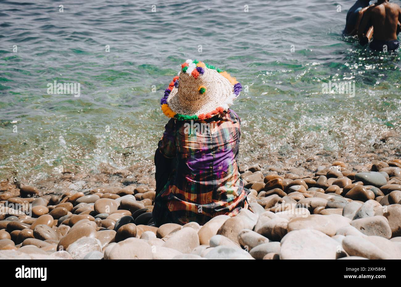 Jabha, El Hociema, Morocco beach sand stones mountains sky Stock Photo ...